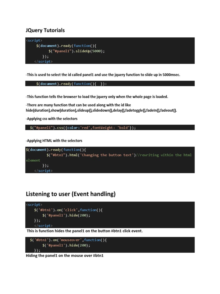 Jquery Tutorials: Listening To User (Event Handling) | PDF