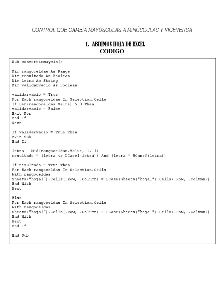 Control Que Cambia Mayúsculas A Minúsculas Y Viceversa: 1. Abrimos Hoja ...