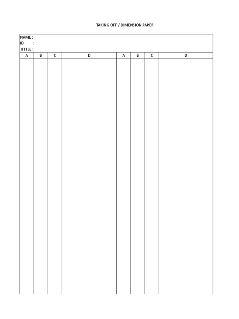 Taking Off / Dimension Paper Name: Id: Tittle: A B C D A B C D | PDF