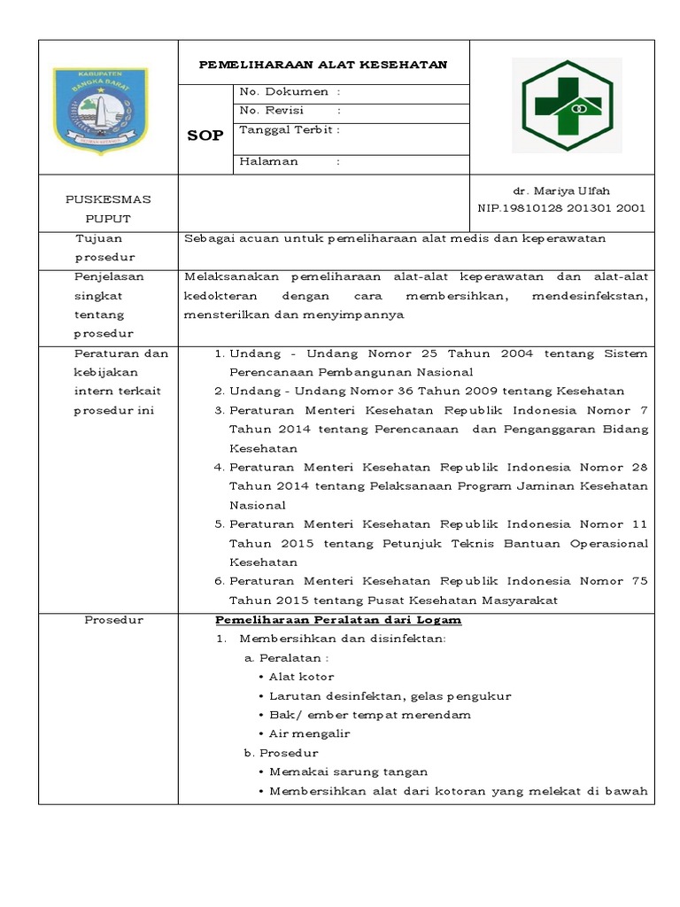 Sop Pemeliharaan Alat Kesehatan | PDF