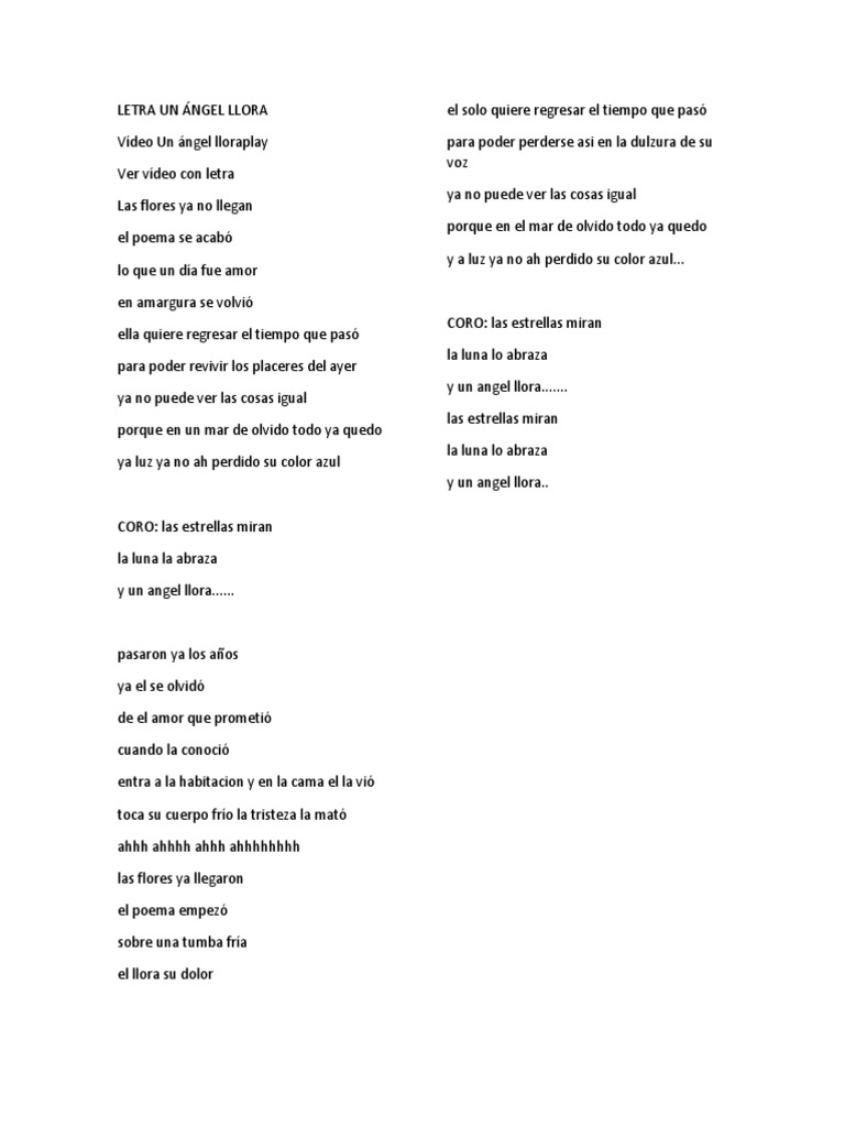 Letra Un Ángel Llora | PDF