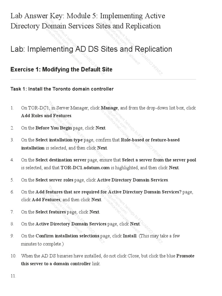 Lab Answer Key - Module 5 - Implementing Active Directory Domain ... Lab Answer Key - Module 5 - Implementing Active Directory Domain ...