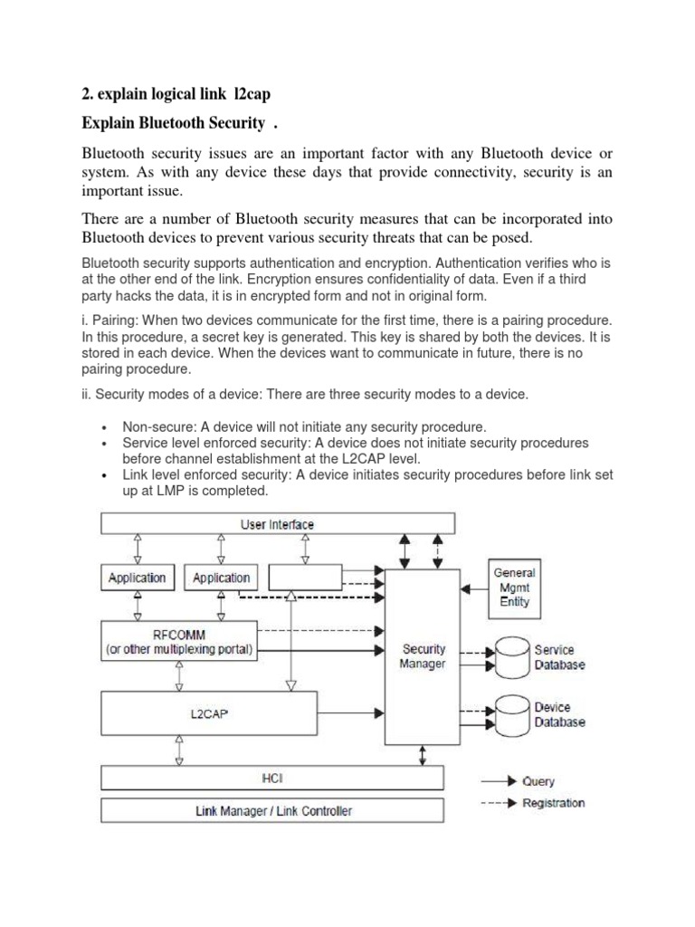 Explain Logical Link L2cap Explain Bluetooth Security | PDF | Bluetooth | Computer Security