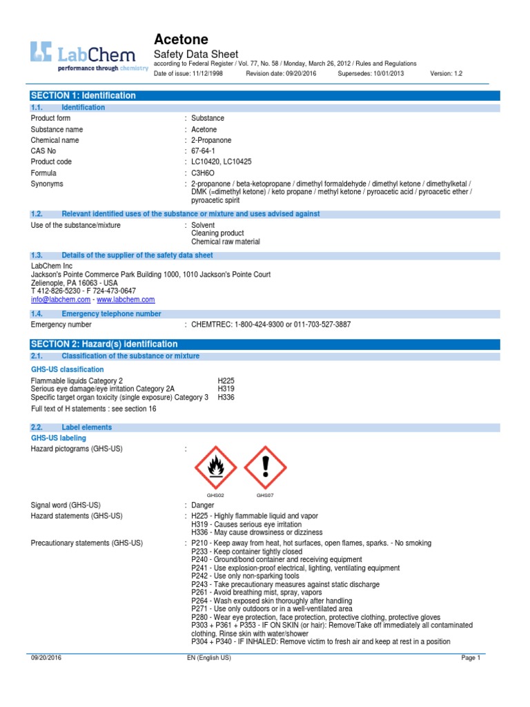 Acetone MSDS | PDF | Hazardous Waste | Explosion
