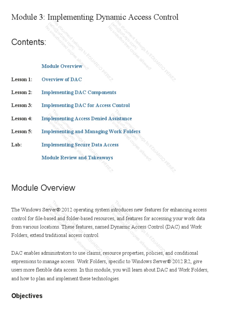 Module 3 - Implementing Dynamic Access Control | PDF | Group Policy ...