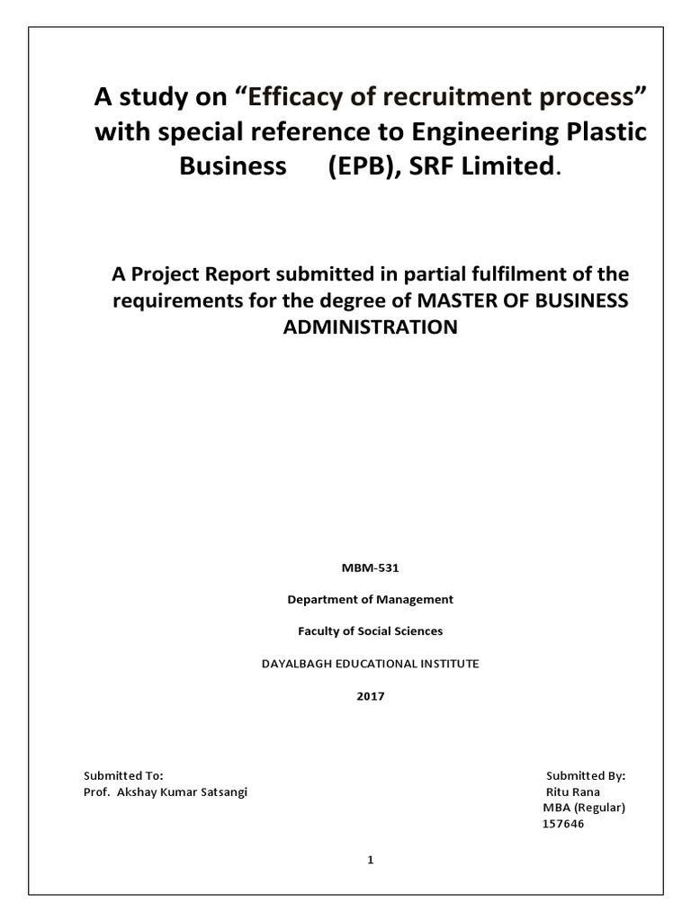 Report On Work Force Management in SRF | PDF | Recruitment | Human Resource Management