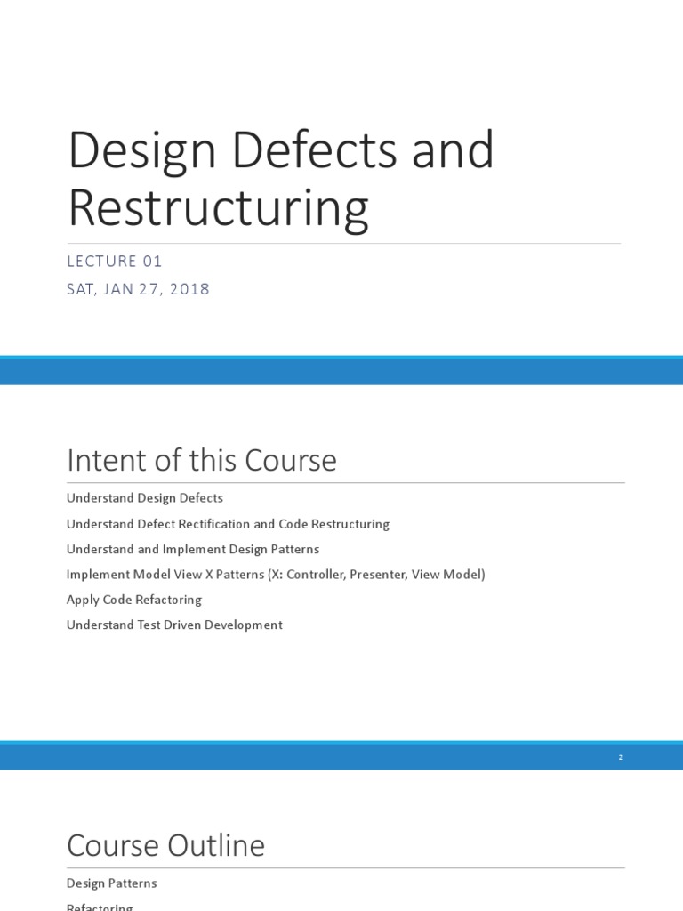Design Defects and Restructuring: Lec Ture 01 SAT, JAN 27, 2018 | PDF | Class (Computer ...