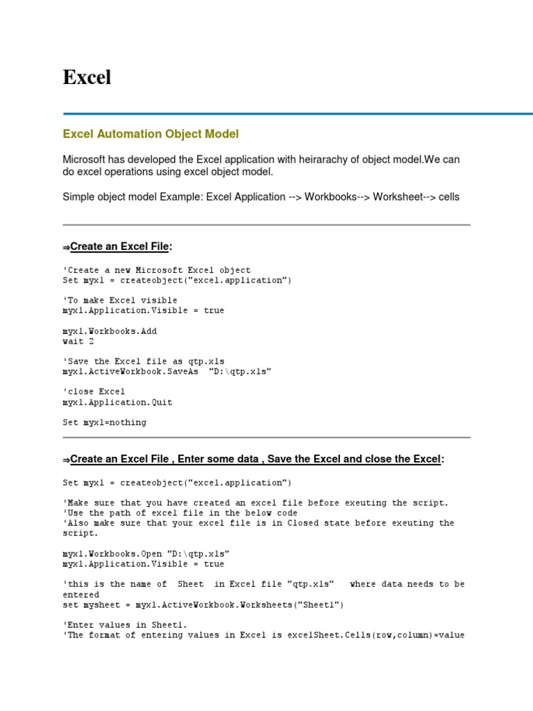 Excel: Excel Automation Object Model | PDF | Microsoft Excel | Information Technology Management