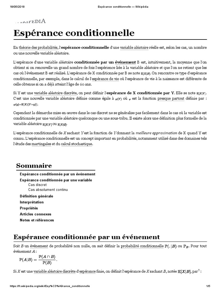 Espérance Conditionnelle - Wikipédia PDF | PDF | Espérance mathématique ...