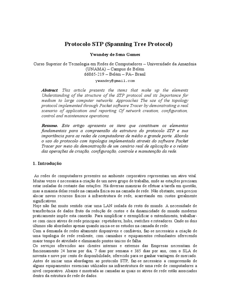 Trabalho Sobre Protocolo STP - Ywandey de Sena Gomes | PDF | Rede de ...