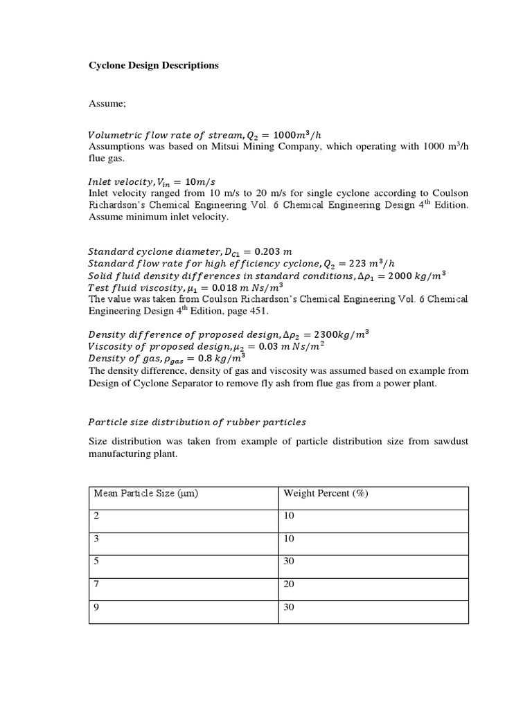 Cyclone Design Descriptions | PDF | Gases | Mechanical Engineering