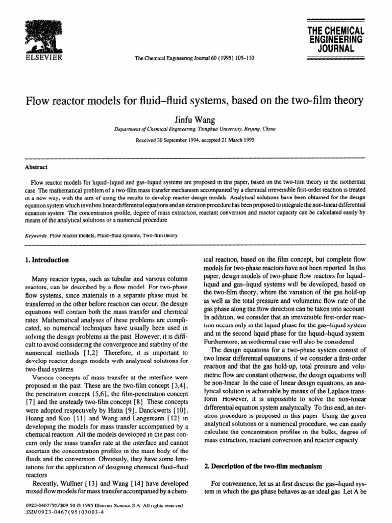 Flow Reactor Models For Fluid-Fluid Systems, Based On The Two-Film ...