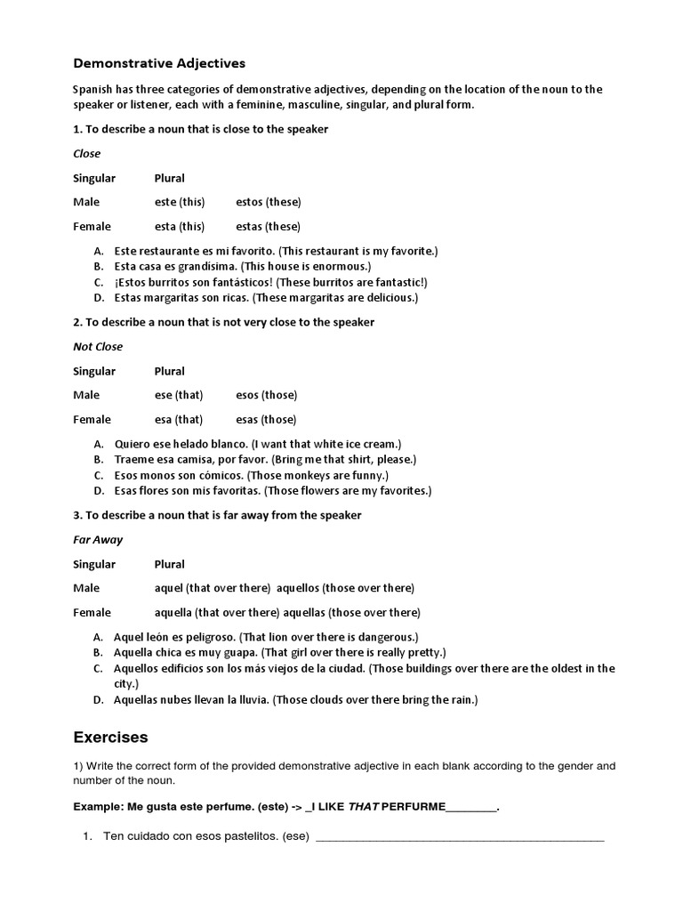 Spanish Demonstrative Adjectives Guide | PDF | Grammatical Number | Plural