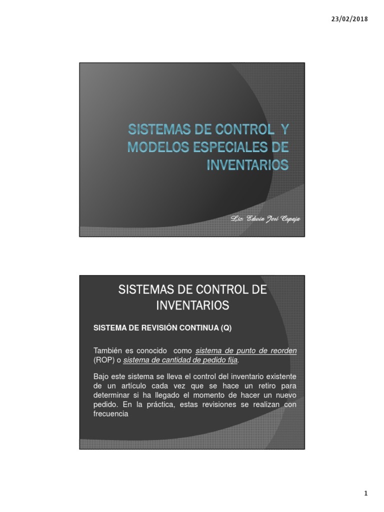 Sistemas de Control y Modelos Especiales de Inventarios | PDF ...
