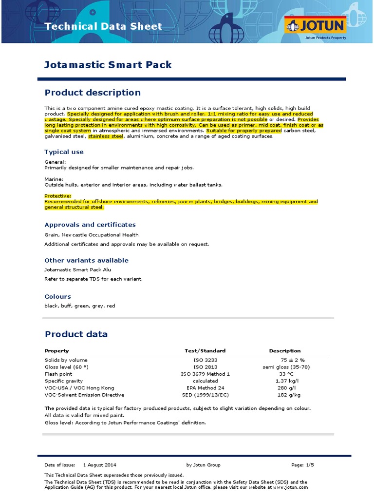 Jotun Jotamastic Smart Pack TDS | Abrasive | Epoxy