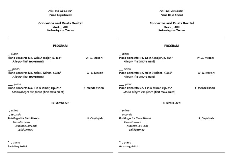 Program For Concertos and Duets Recital | PDF | Jazz Music | Leisure