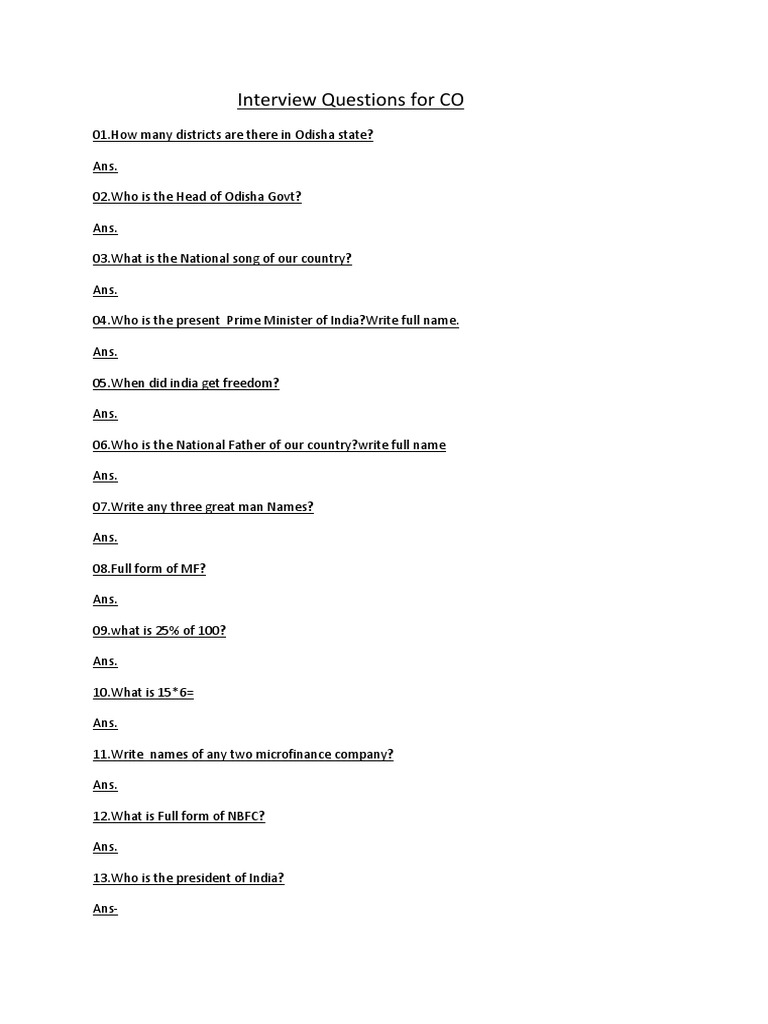 CO Interview Questions | PDF