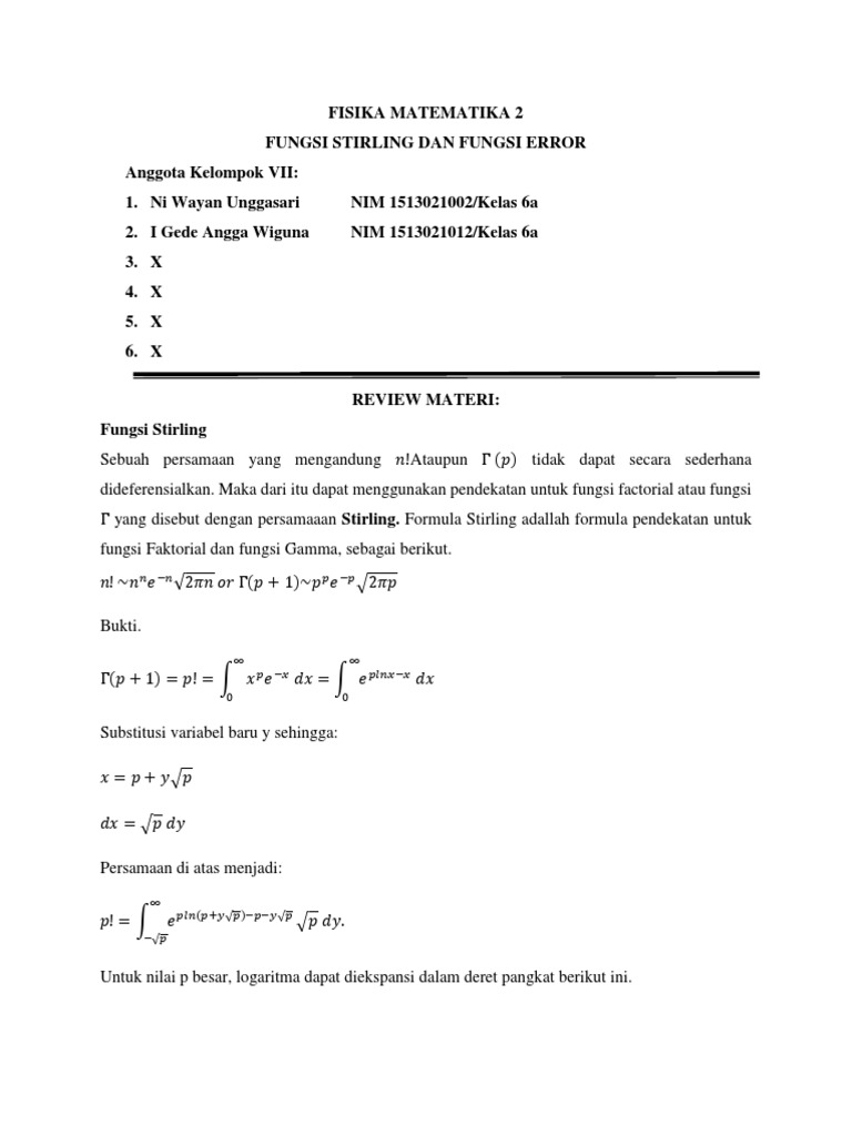 Stirling & Error Functions in Math Physics | PDF
