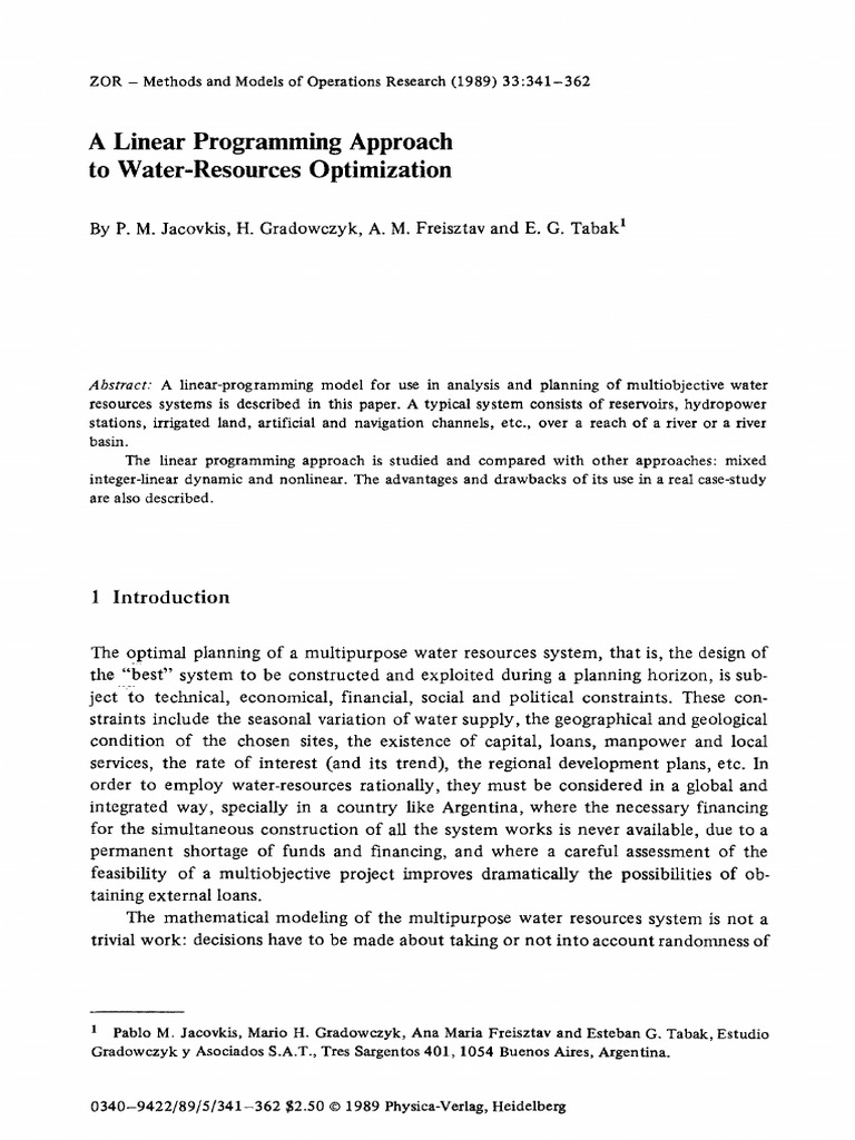 A Linear Programming Approach WaterResources | PDF | Mathematical ...