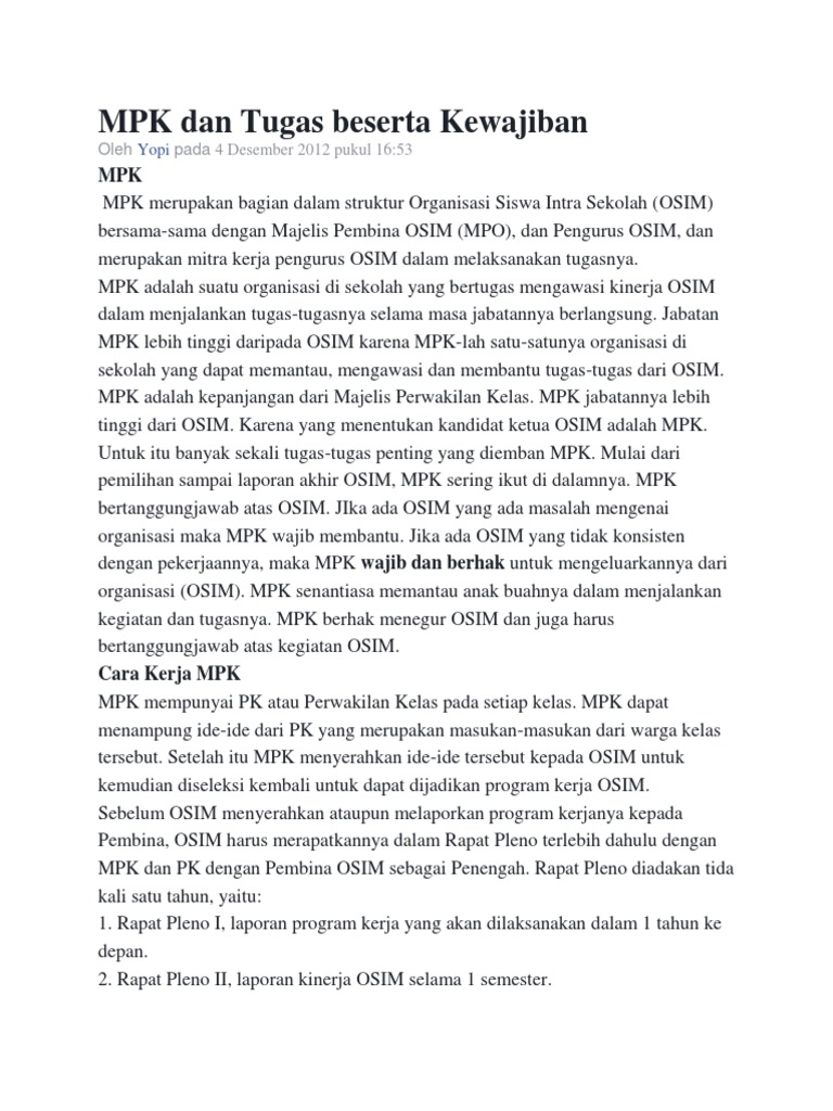 MPK Dan Tugas Beserta Kewajiban | PDF