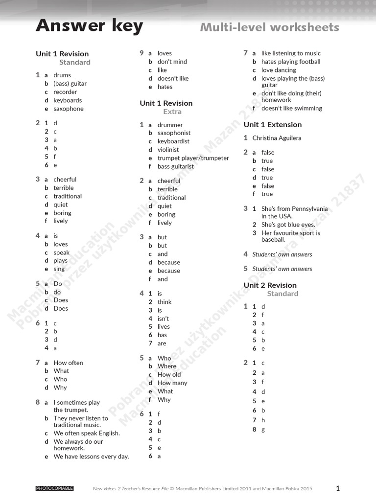 New Voices 2 TRF Multi-Level Worksheets Answer Key | PDF | Leisure
