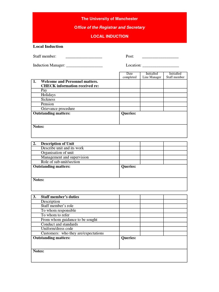 Example Induction Checklist | PDF | Occupational Safety And Health | Safety