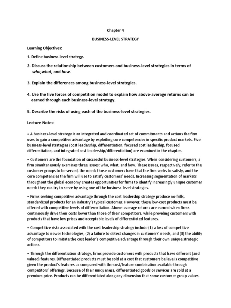 Chap4 Business-Level Strategy | PDF | Competitive Advantage | Strategic Management