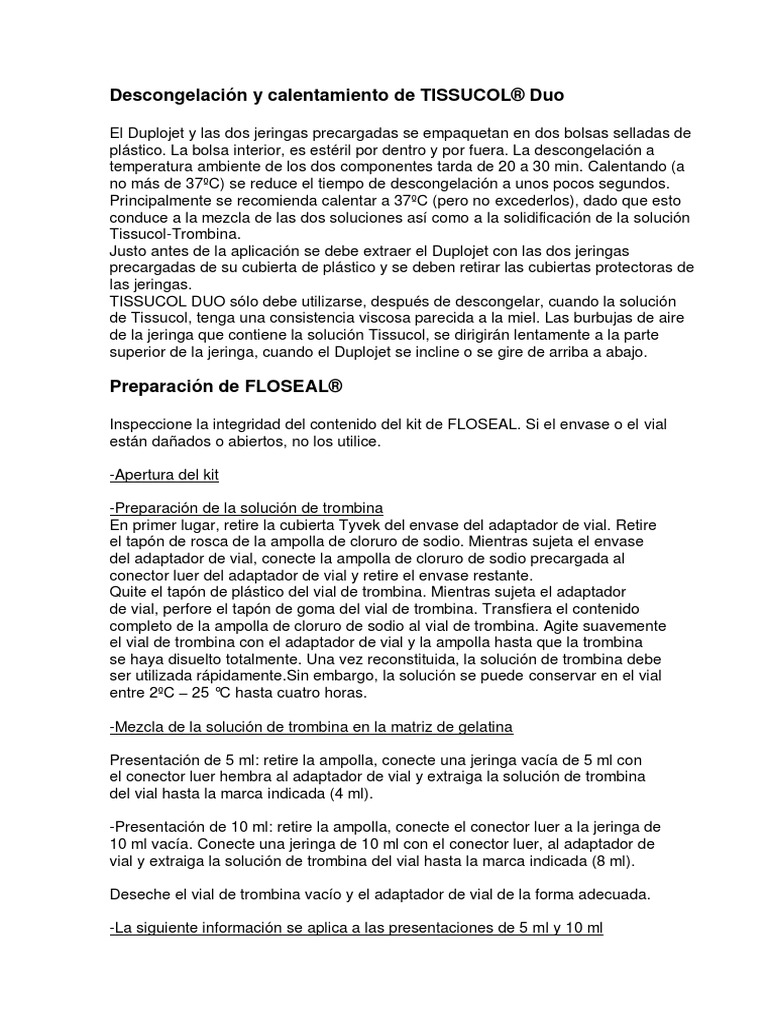 Manejo y Preparación de FLOSEAL® y TISSUCOL® | PDF | Naturaleza