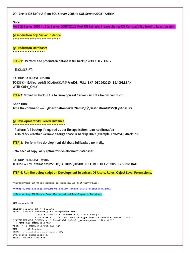 SQL Server DB Refresh Article-DBAChamps | PDF | Microsoft Sql Server ...