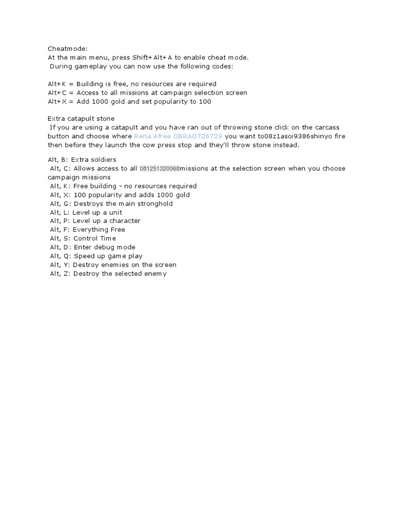 Stronghold Cheats | PDF