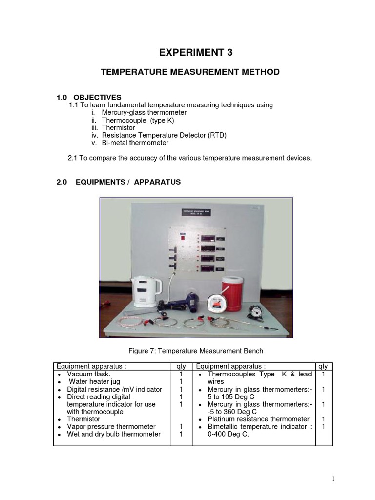 Experiment 3: Temperature Measurement Method | PDF | Thermometer ...