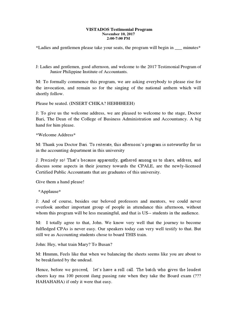 Emcee Script For Testimonial Pdf