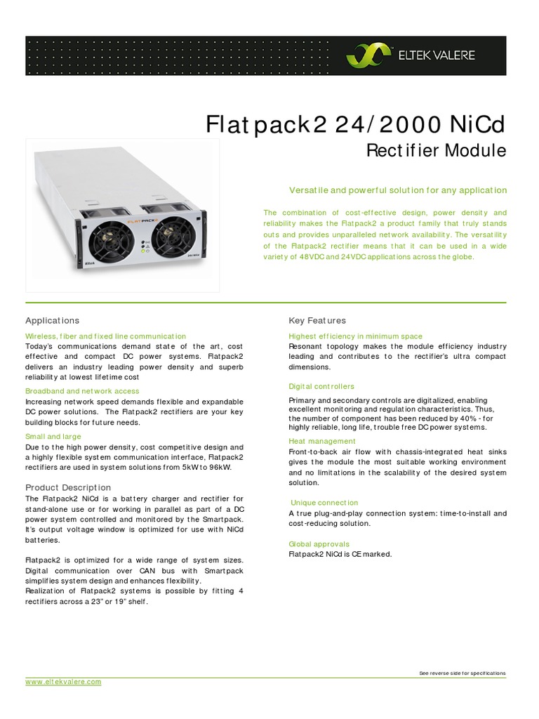 Datasheet Flatpack2 Nicd 241115.250 | PDF | Rectifier | Electric Power System