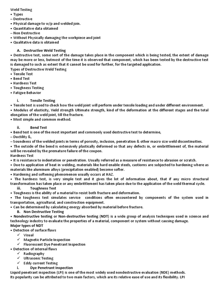 A. Destructive Weld Testing | PDF | Nondestructive Testing | Welding