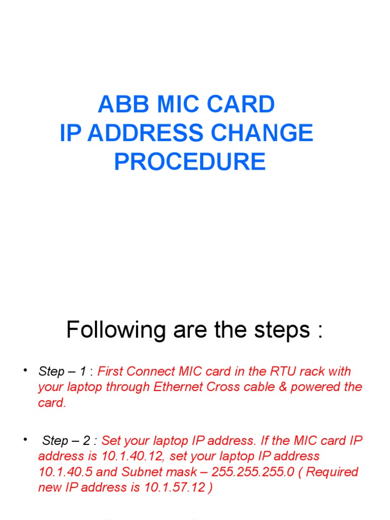 Abb Mic Card Ip Address Change Procedure | PDF