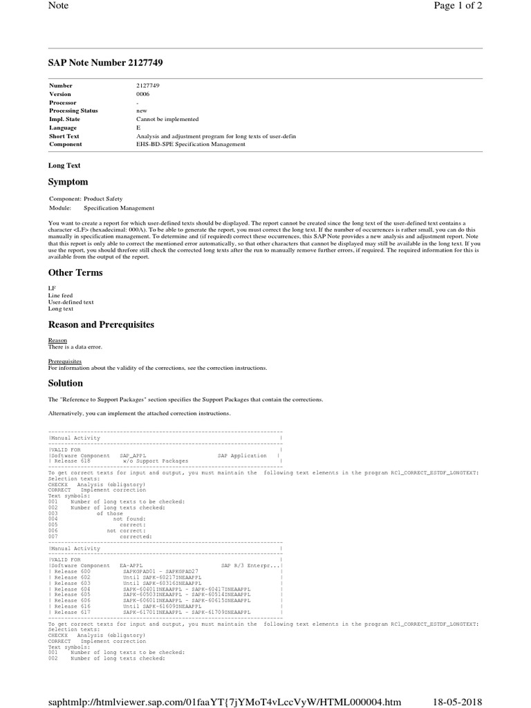 OSS Note 2127749 | PDF | Specification (Technical Standard) | Computer ...