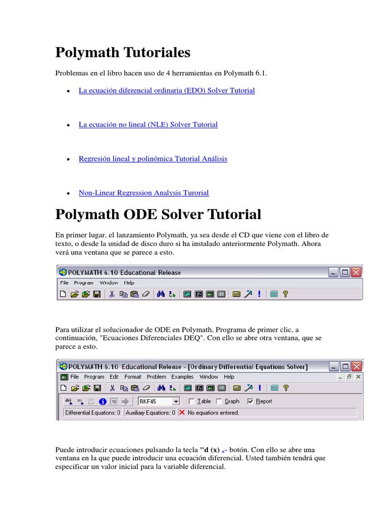 Tutorial de Polymath PDF | Descargar gratis PDF | Ecuaciones | Point and Click