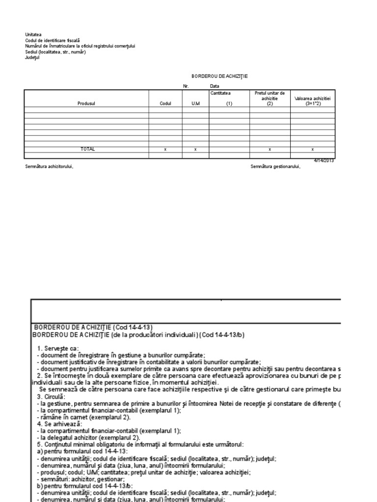 Model de - Borderou Achizitie de La Persoane Fizice | PDF