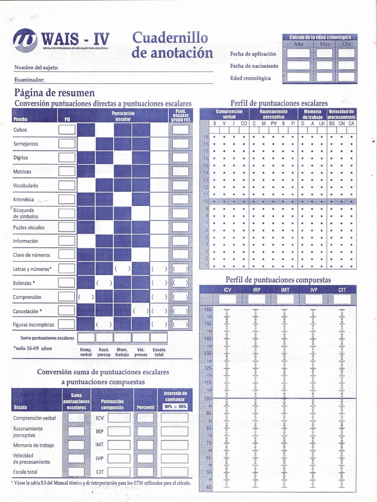 Protocolo Calificacion WAIS-IV PDF | PDF