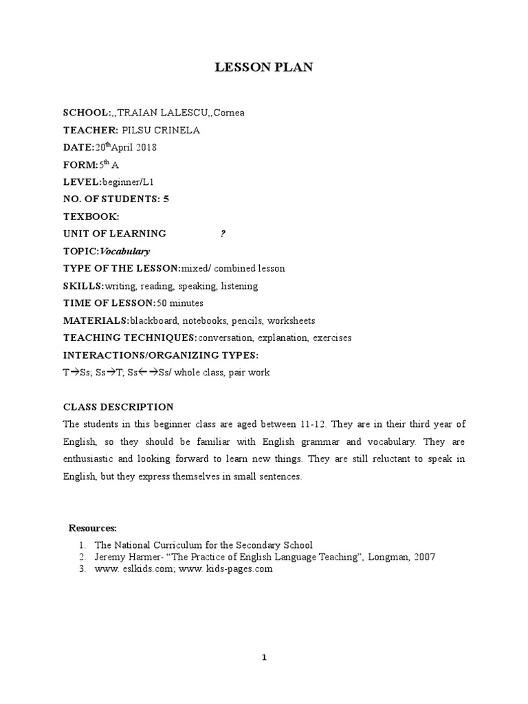 Lesson Plan: TH TH | PDF | Bedroom | Vocabulary