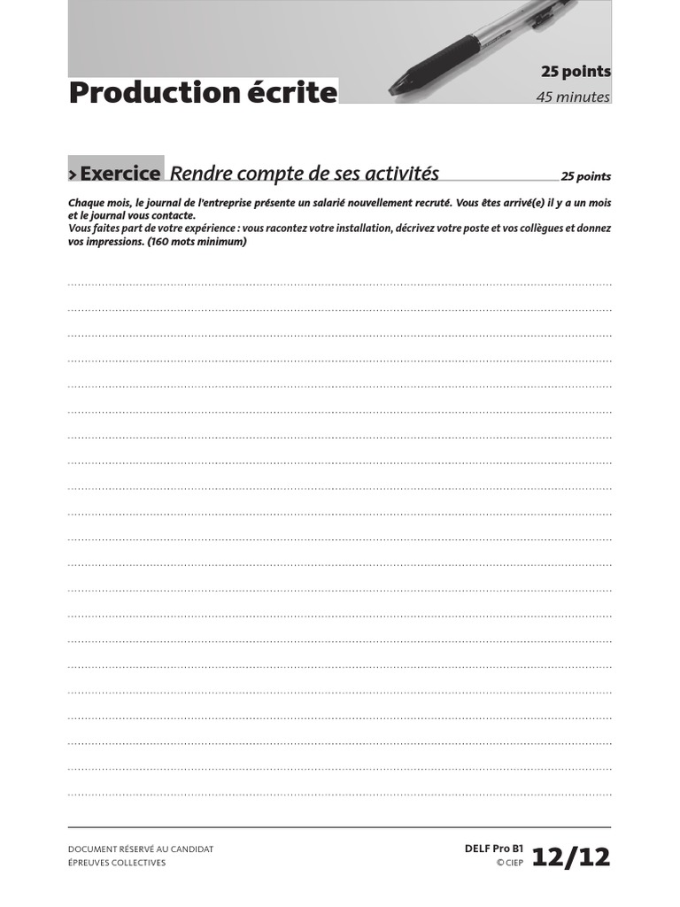 Delf Pro b1 Production Ecrite Exercice PDF | PDF