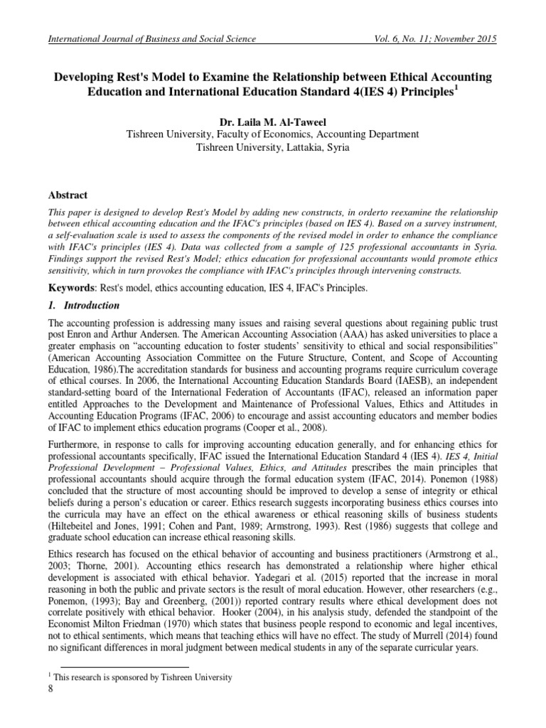 Developing Rest's Model To Examine The Relationship Between Ethical ...