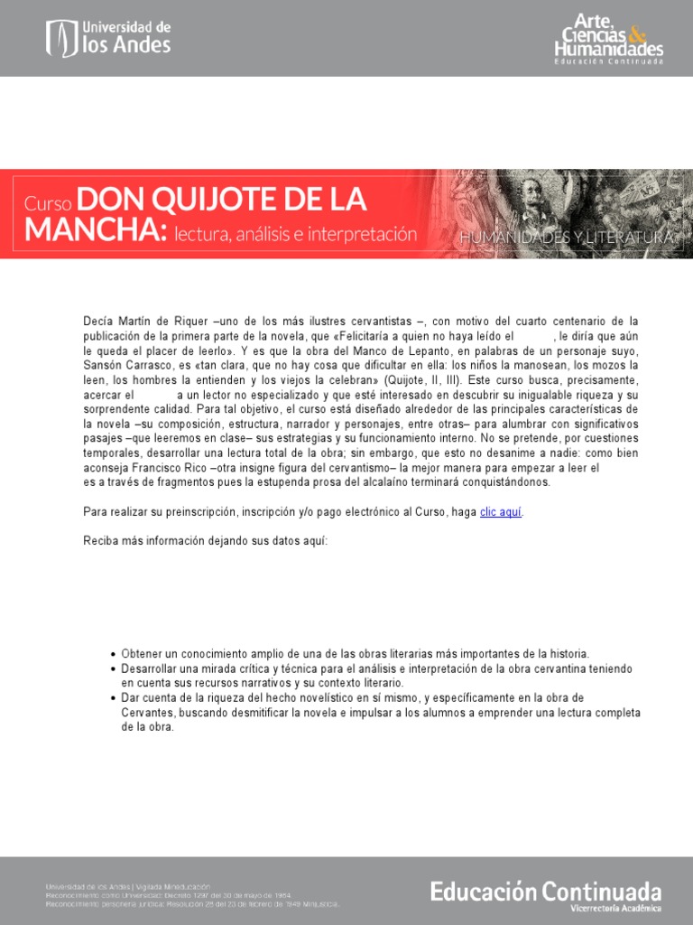 Curso Don Quijote de La Mancha Lectura, Analisis e Interpretacion | PDF ...