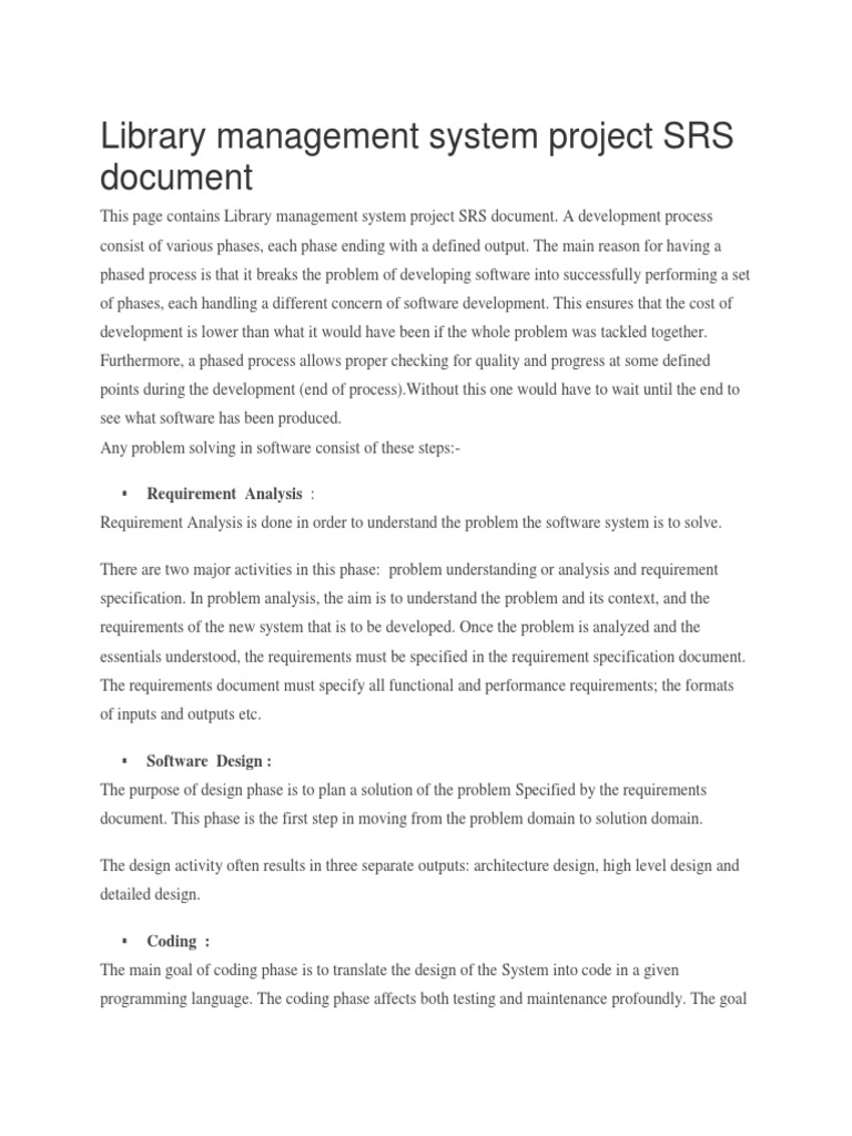 Library Management System Project SRS Document | Software Testing ...