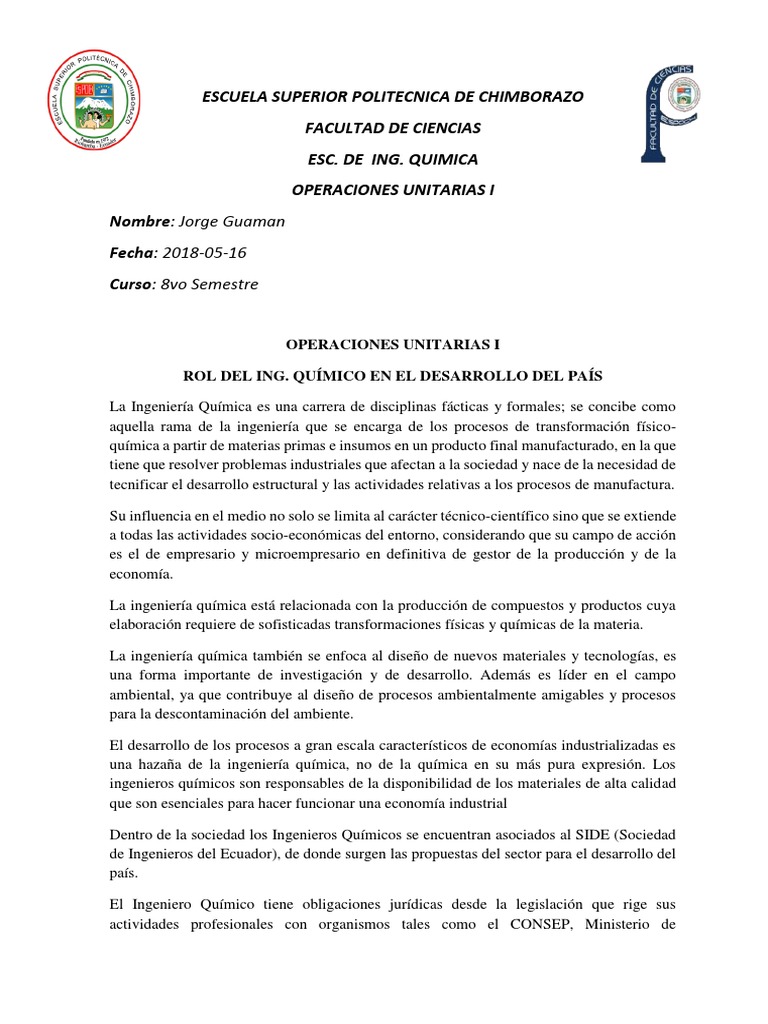 Rol Del Ingeniero Químico | PDF | Ingeniería Química | Ingeniería