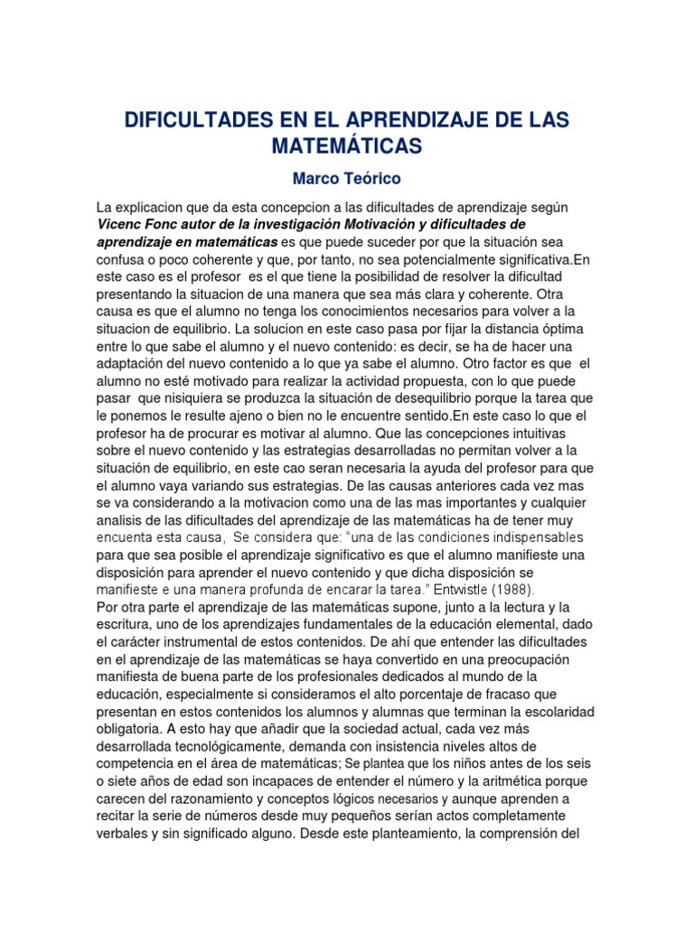 Marco Teórico Matemáticas | PDF | Enseñanza de matemática | Aprendizaje