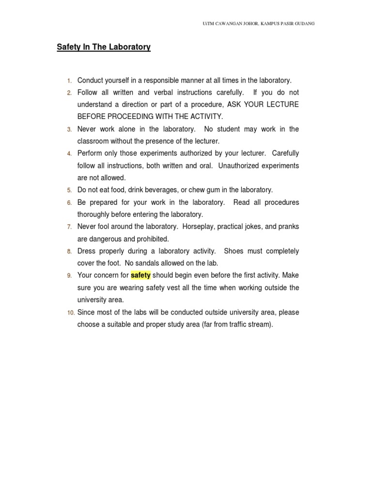 Safety in The Laboratory | PDF