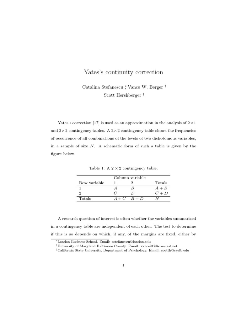 Yates PDF | Download Free PDF | Statistical Hypothesis Testing ...