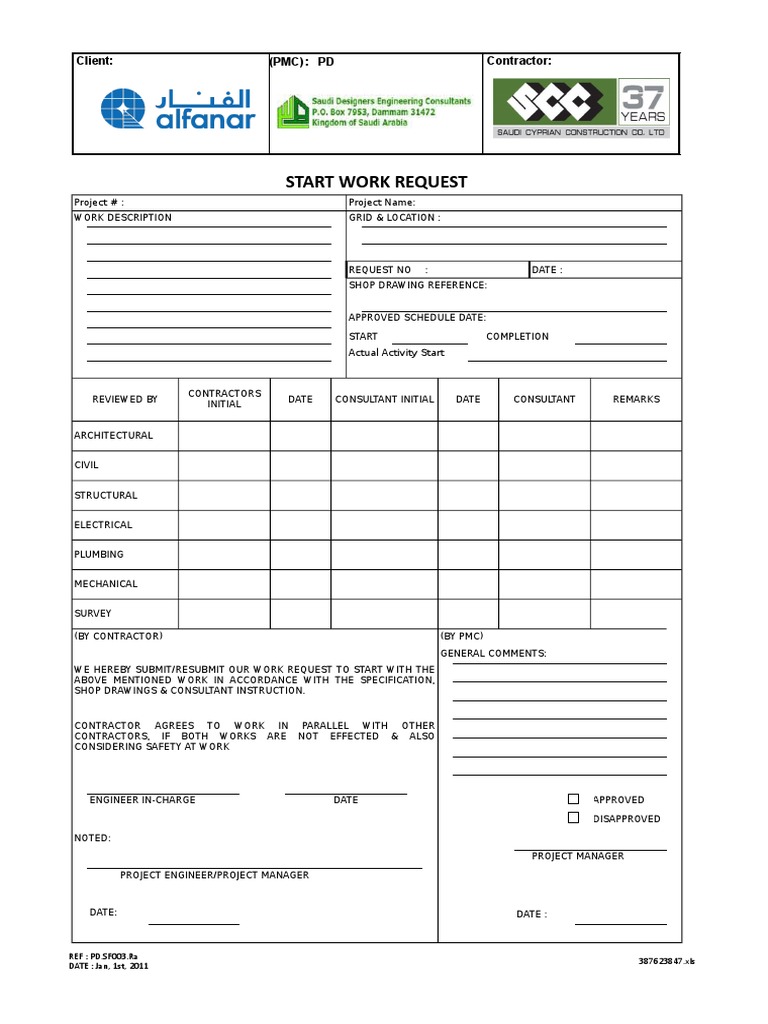 Work Request Form for Project Start | PDF