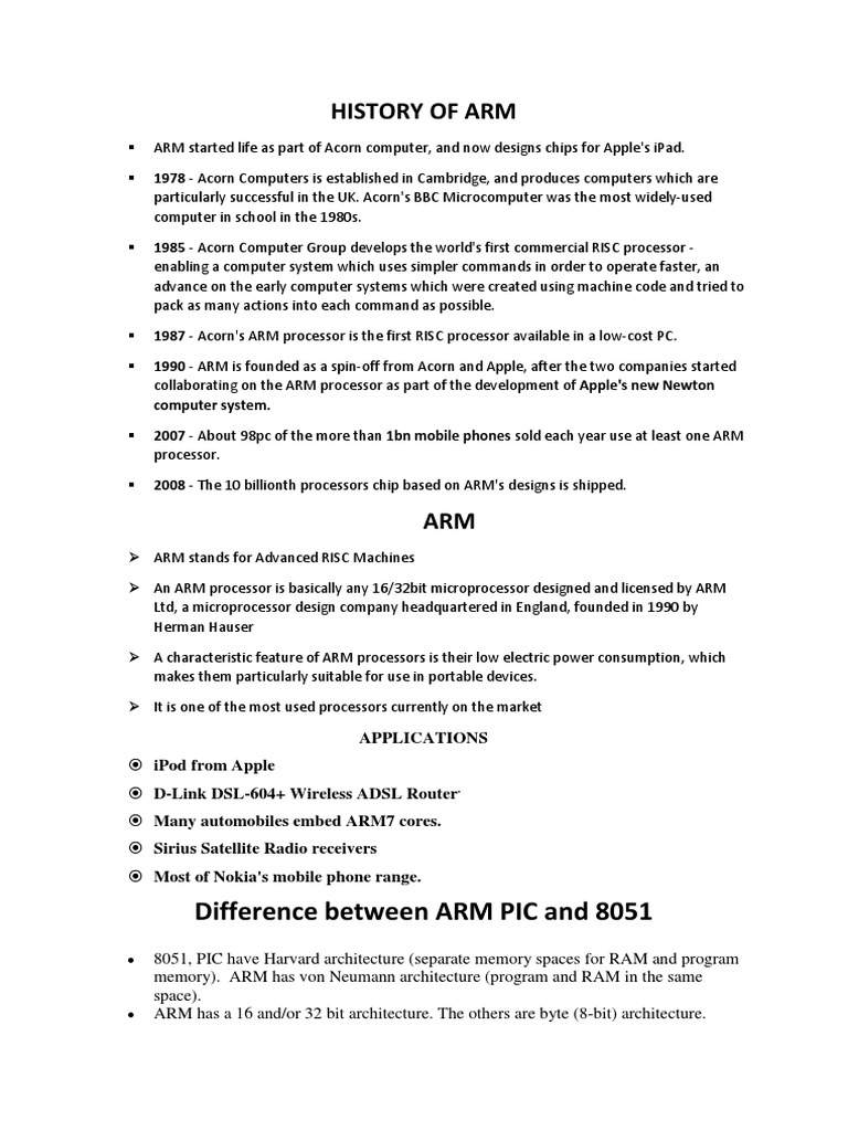 ARM Notes For Students | PDF | Arm Architecture | Pic Microcontroller
